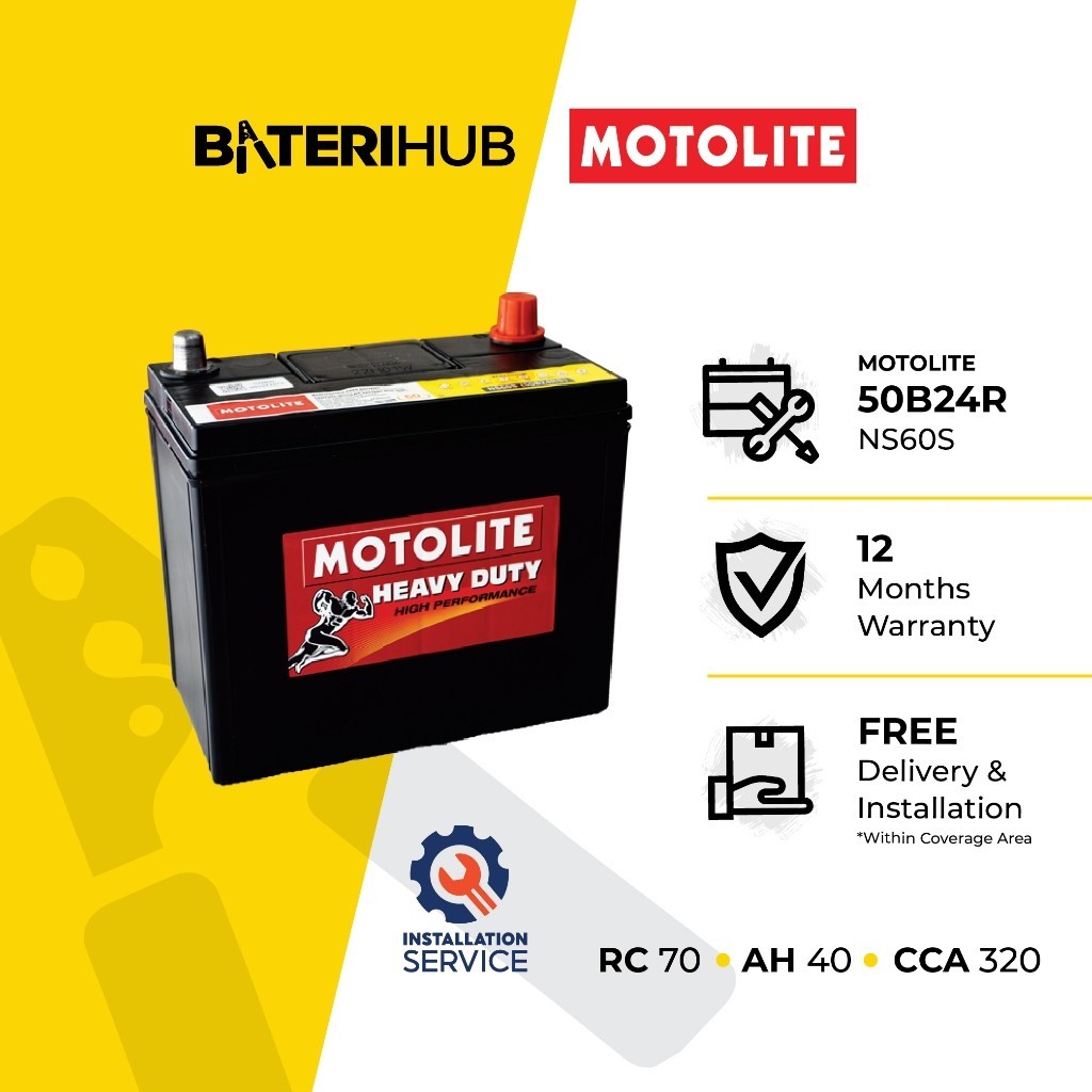 [Installation Provided] 50B24R Motolite Heavy Duty MF | Car Battery Saga Vios NS60S NS60 ...