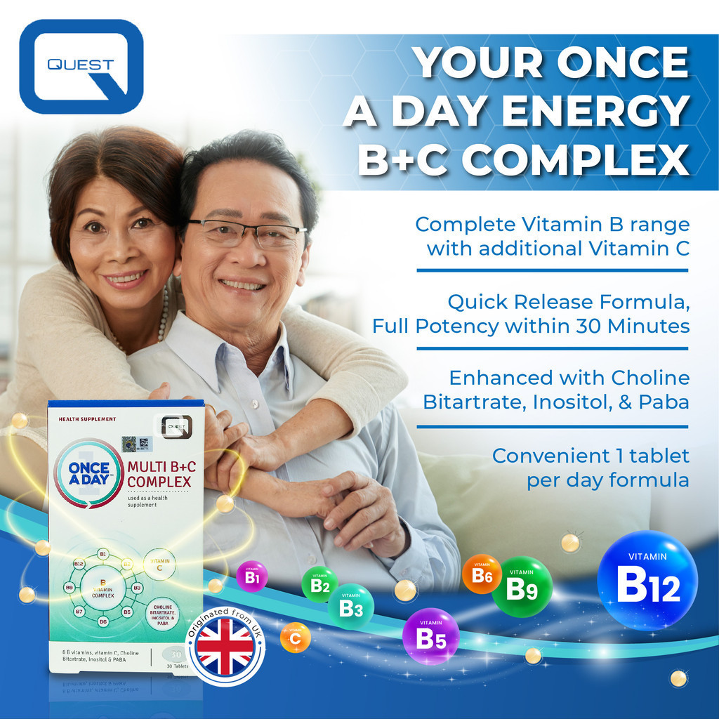 30's QUEST Multi B Complex + 500mg Vitamin C- Daily Instant Energy ...