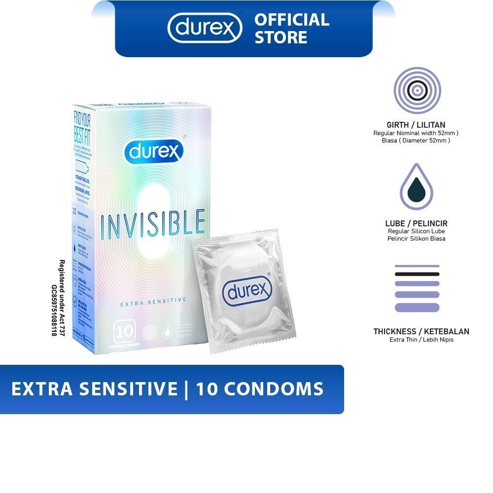 Durex Invisible Extra Sensitive Condoms 10's [For man] Thinnest ...