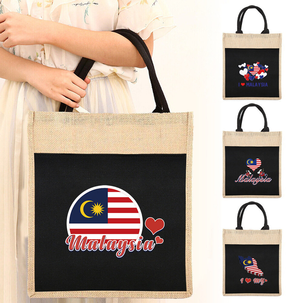 Merdeka promo Linen Shopping Bag Tote Grocery Shopping Bag Print ...