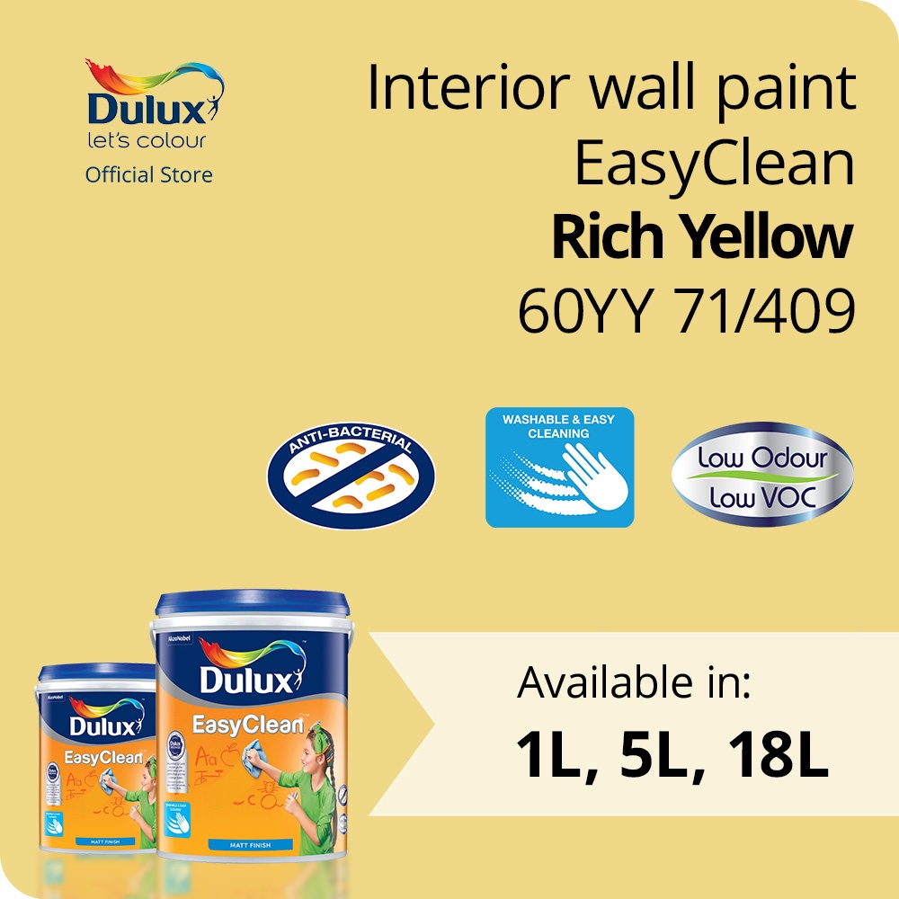 Dulux EasyClean Interior Wall Paint - Rich Yellow 60YY 71/409 | Shopee ...
