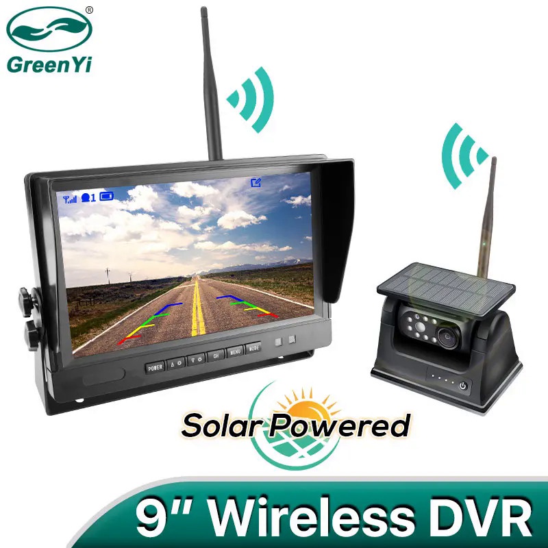 Solar Powered Magnet Rear View Camera 9 inch IPS Monitor Wireless DVR ...