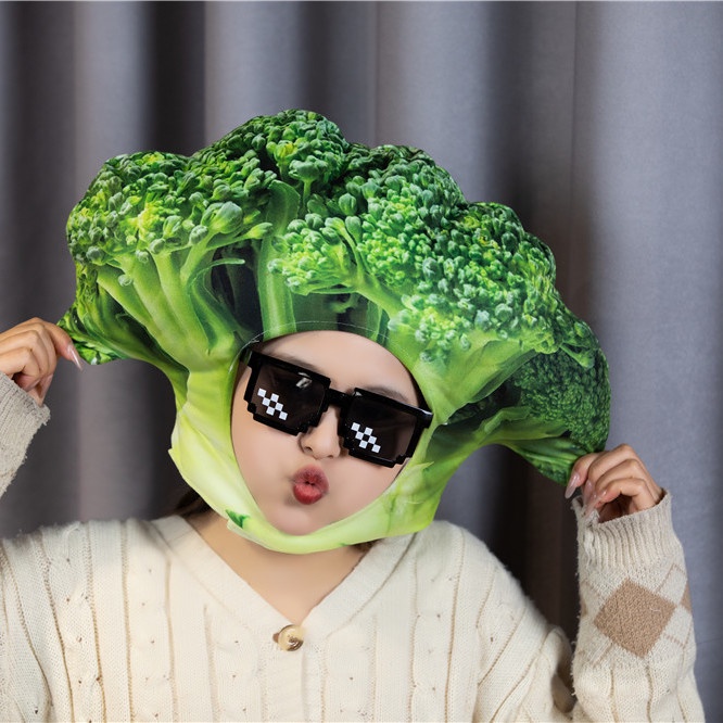 New ins cute girly heart creative funny vegetable broccoli hood hat ...