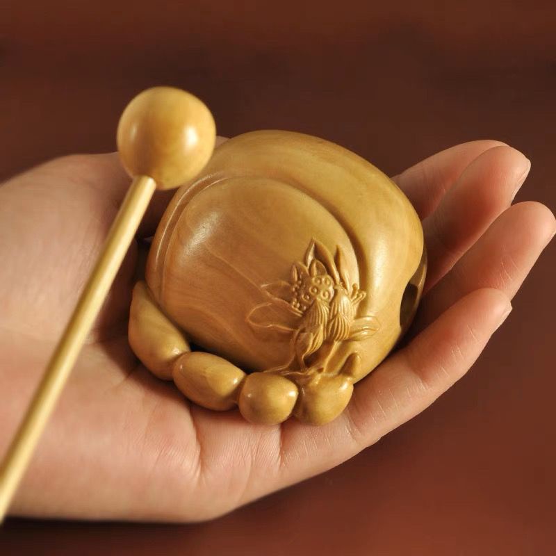 Boxwood Craft Lotus Chinese Block Small Dharma-Vessel Carry Solid Wood ...