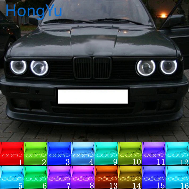 Latest Headlight Multi-color RGB LED Angel Eyes Halo Ring Eye DRL RF ...