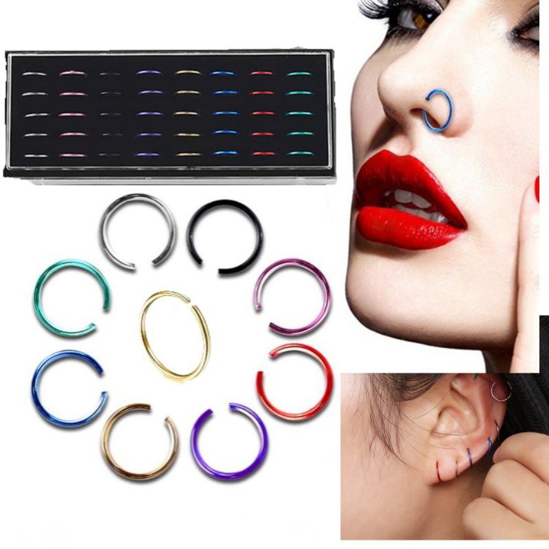 C-shaped Stainless Steel Nose Nail Piercing Stud Ring Subang Anting ...