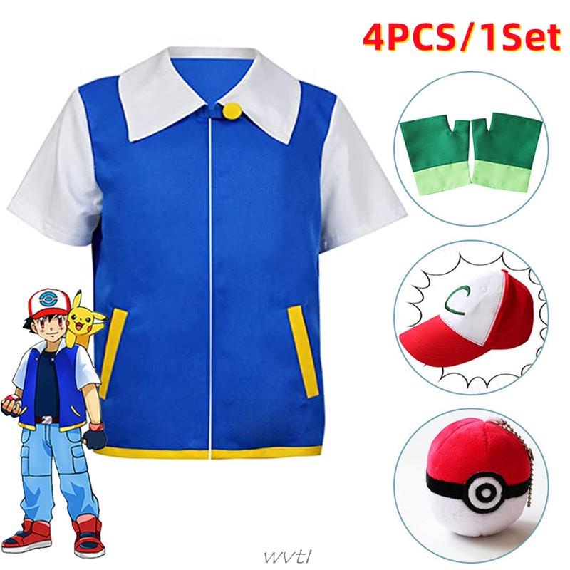 MO Pokemon Ash Ketchum Adult Kids Cosplay Costume Jacket Gloves Hat Set ...