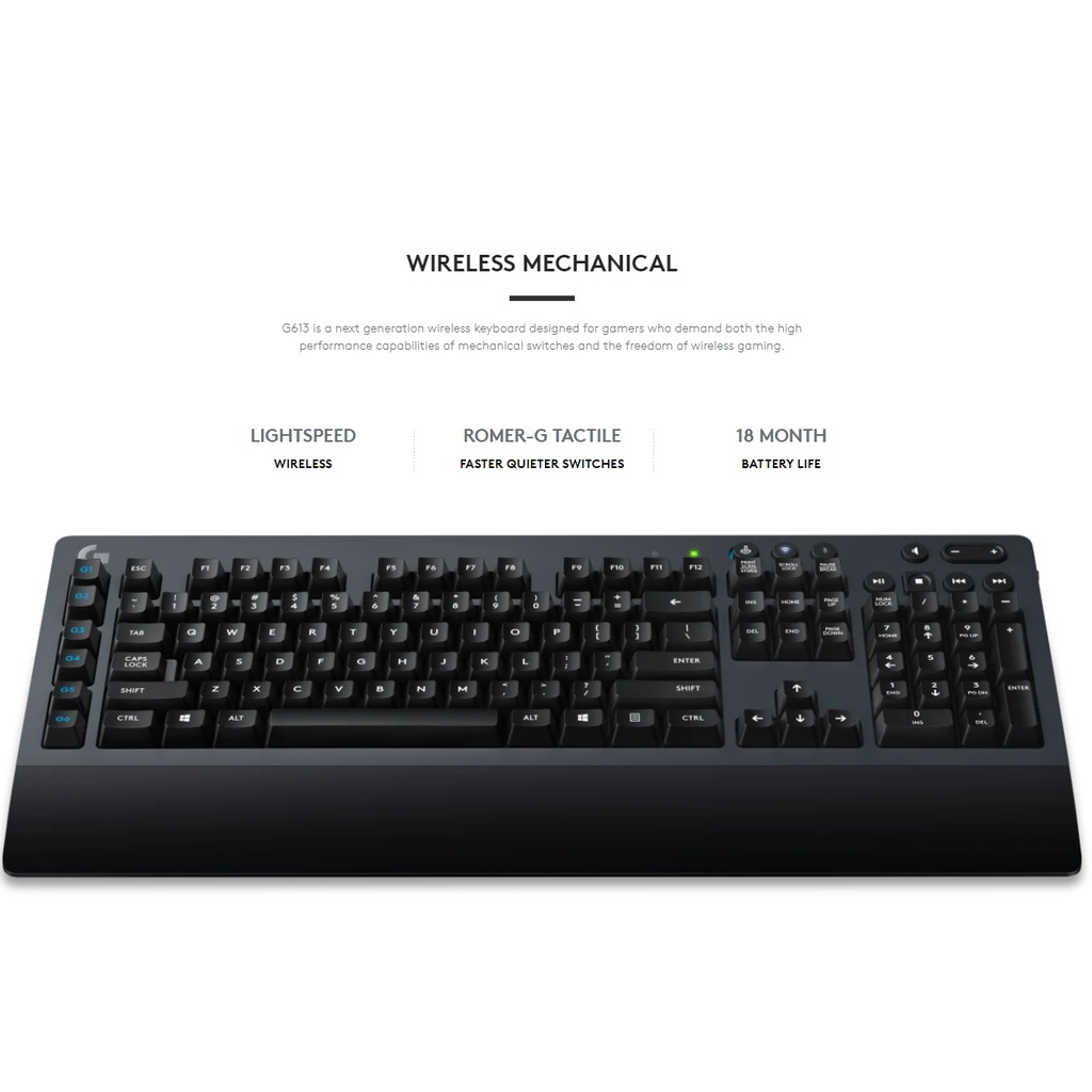 Logitech G613 Wireless Mechanical Gaming Keyboard , 18 Month Battery ...