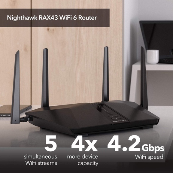 NETGEAR AX4200 RAX43 Nighthawk 5-Stream Dual-Band WiFi 6 Router / 4 ...