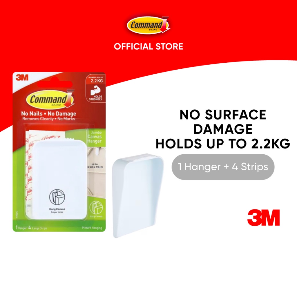 3M™ Command™ Canvas Hanger, 17045, Holds Up to 2.2kg, 1 hanger + 4 ...