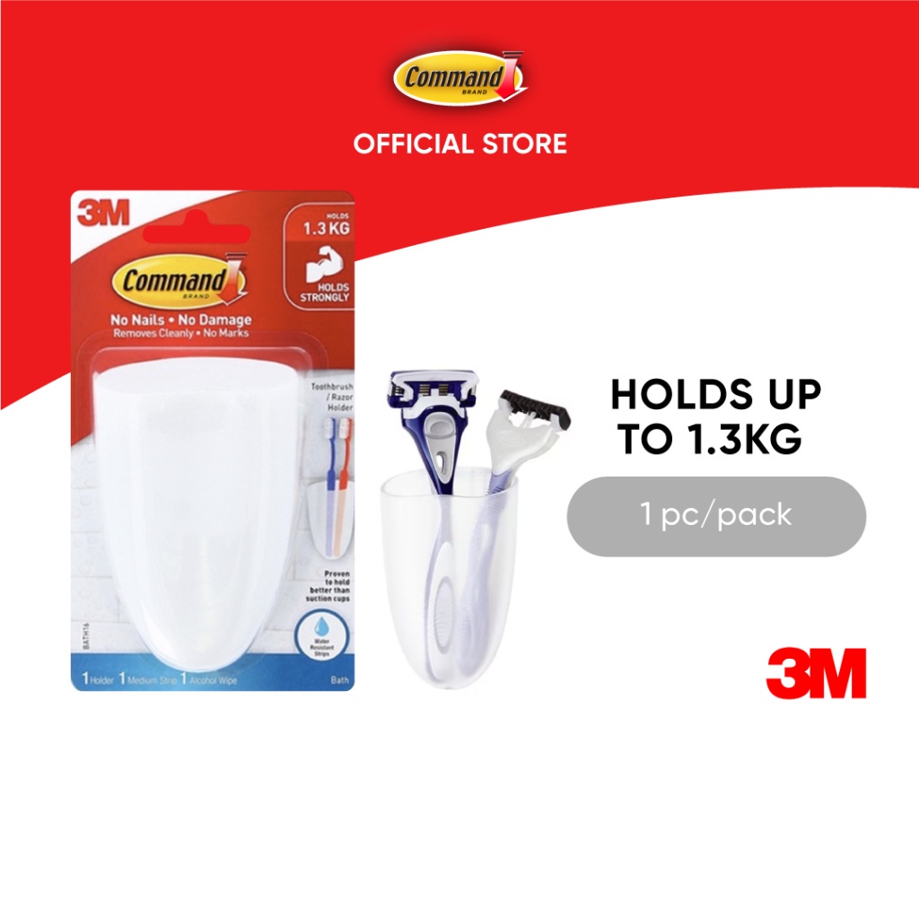 3M™ Command™ Bathroom Toothbrush/Razor Holder, BATH16, Holds up to 1 ...