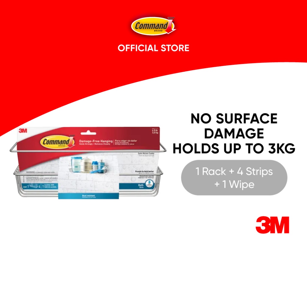 3M™ Command™ Bath Satin Nickel Caddy, No Surface Damage, Holds Up to ...