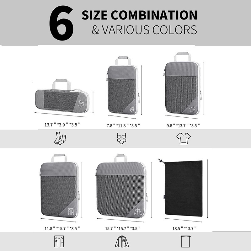 🇲🇾Ready Stock🔥 6pcs Travel Packable Bag Zipper Compression Packing ...