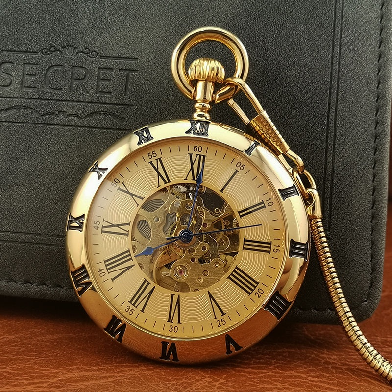Pure copper pocket watch mechanical retro fully automatic men's watch ...