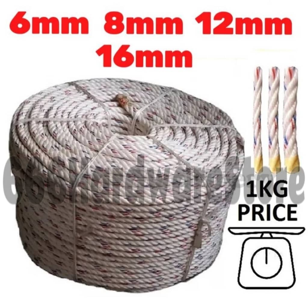 6MM 8MM 12MM 16MM POLYPROPYLENE ROPE / PP ROPE / TALI LEMBU | Shopee ...