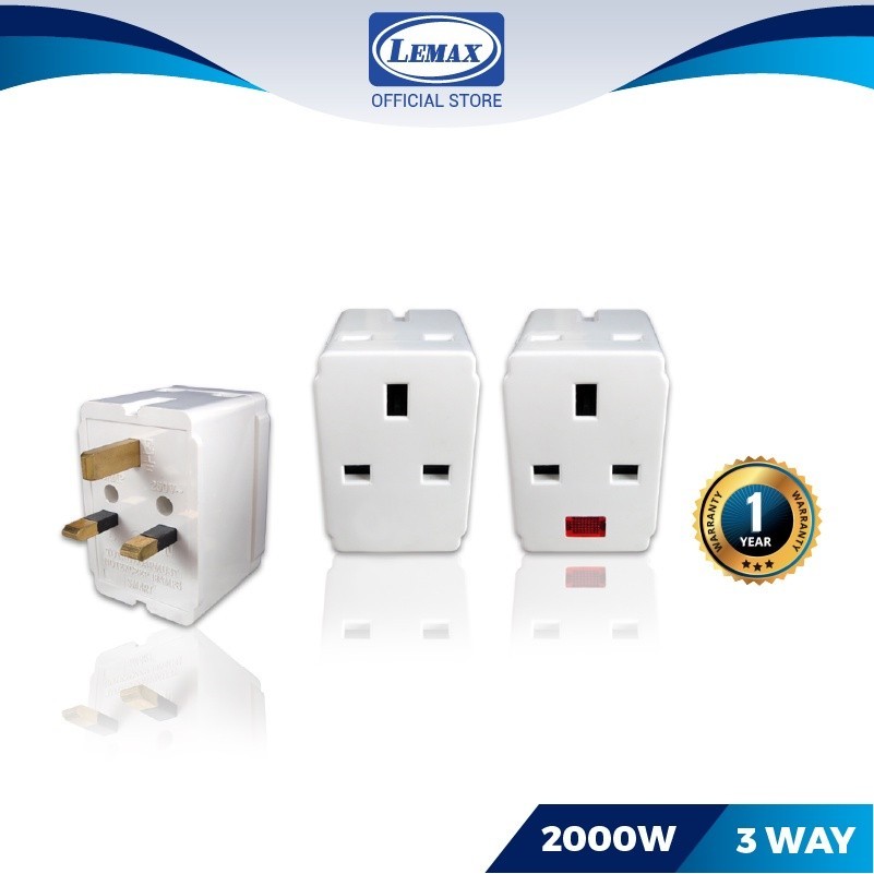 LMX 3 Way Adaptor with Neon Light 13A Adapter Plug Extension (S509 ...