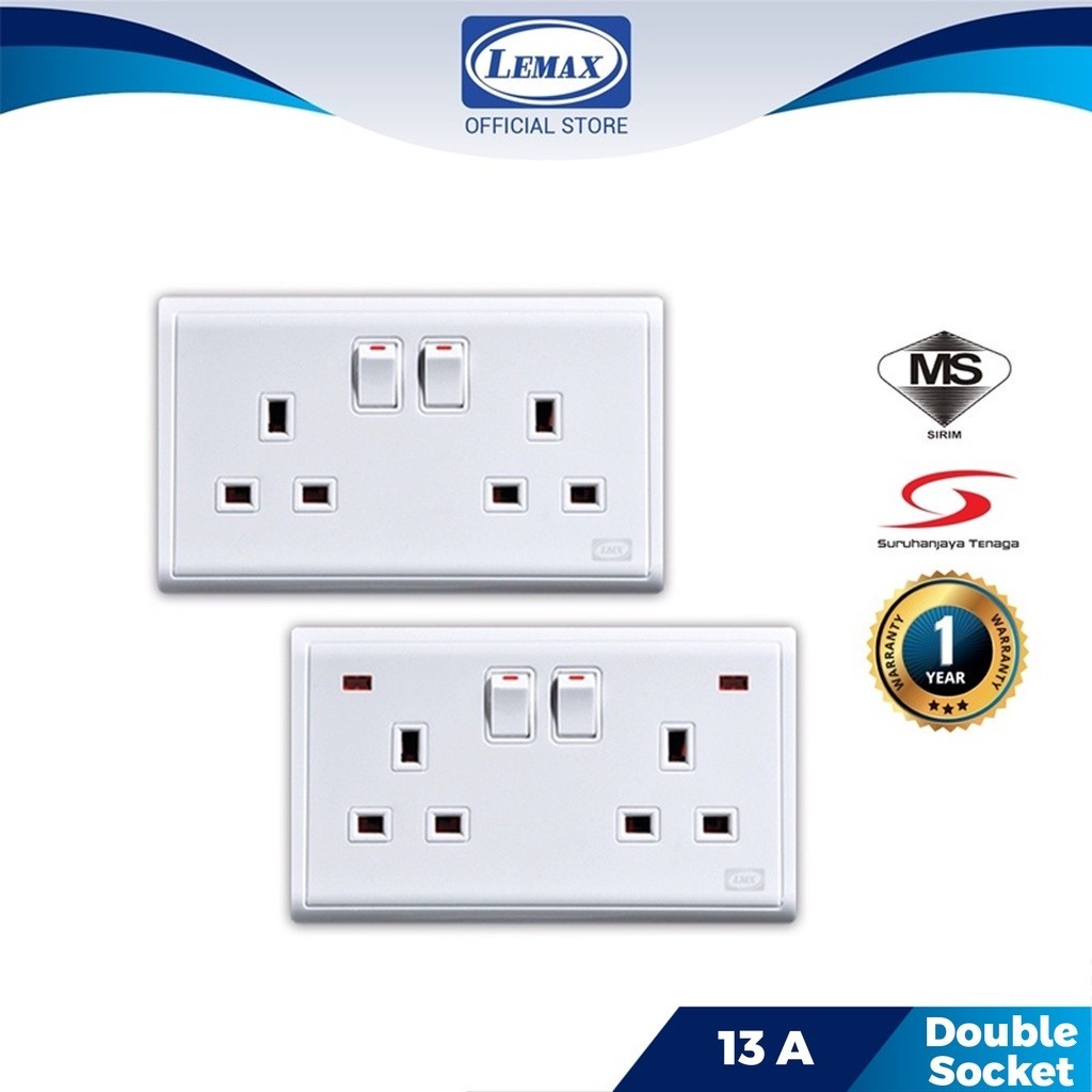 [SIRIM] LMX 13A 2 Gang Switch Socket With Neon Double Plug | Shopee Malaysia