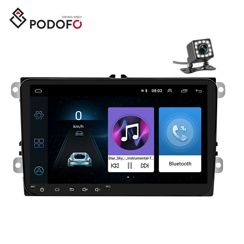 Podofo 2Din Android 10 9" Car Radio Autoradio GPS + 12 LED Rear View ...