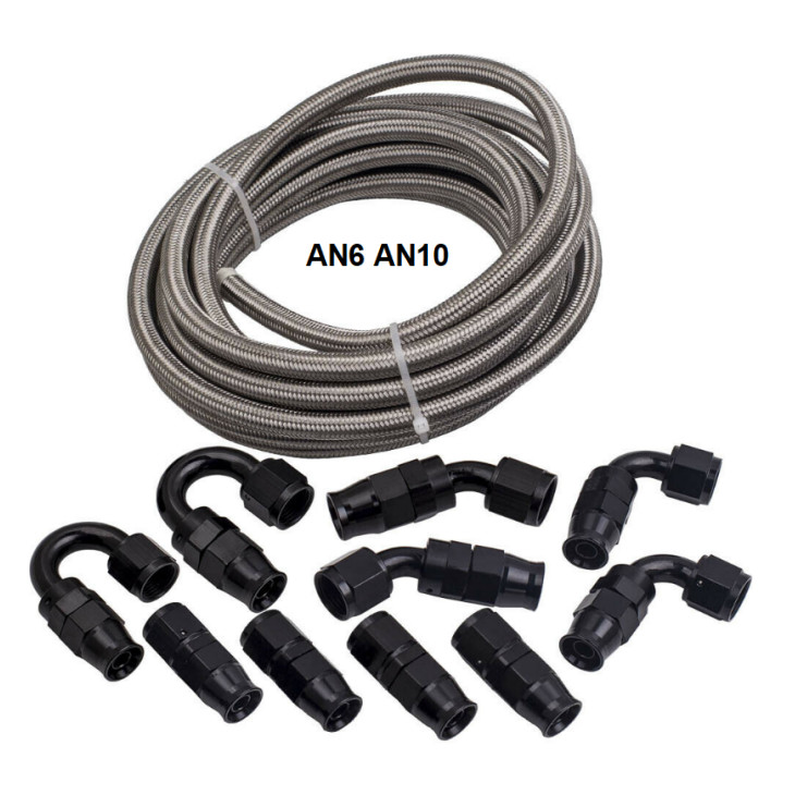 Haofa 20FT Universal Stainless Steel 3/8 Braided Fuel Hose 8AN 6AN Fuel ...