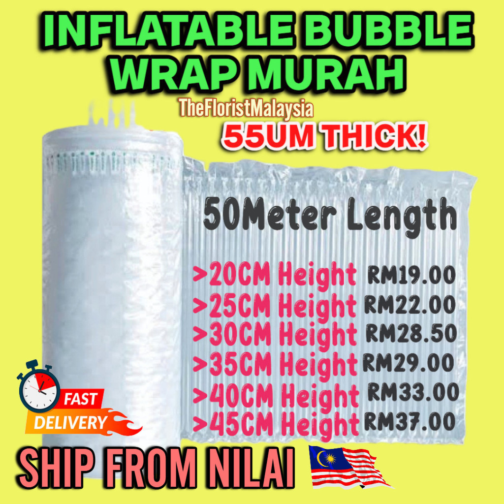 🔥𝑹𝑬𝑨𝑫𝒀 𝑺𝑻𝑶𝑪𝑲🔥50Meter INFLATABLE BUBBLE WRAP 55UM (THICK)/Air Bubble ...