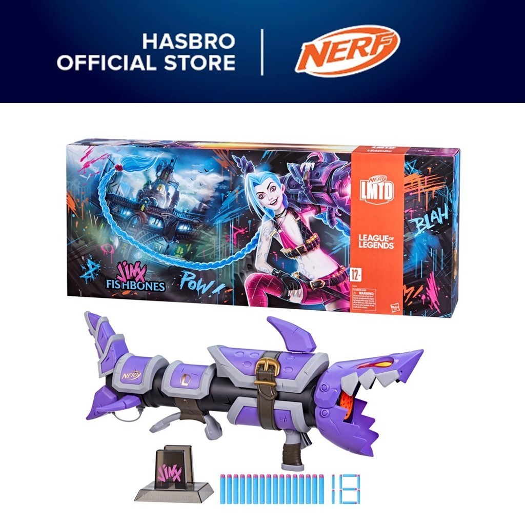 Nerf LMTD League of Legends Jinx Fishbones Blaster, 18 Dart Drum, 18 ...