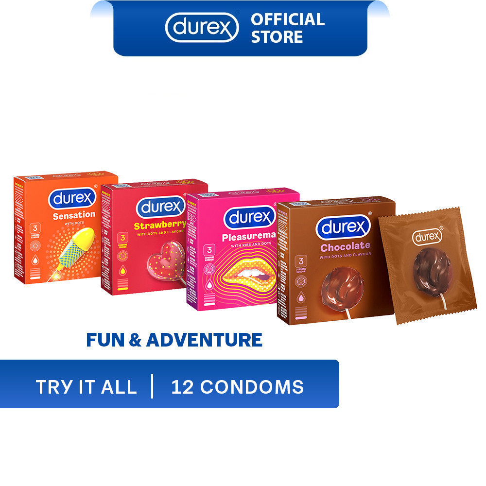 Durex Try It All Fun & Adventure Bundle Condom Flavoured Ribbed Dotted ...