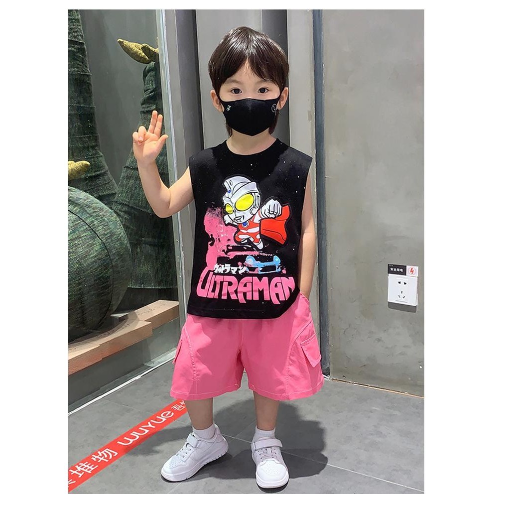 "Ultraman Boys' Summer Vest Set - Trendy Sleeveless Outfit for Ages 2-9 ...