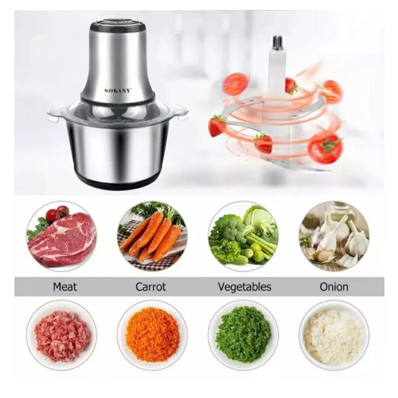 Sokany 2 Speeds 500W Stainless Steel 3L Capacity Electric Chopper Meat ...