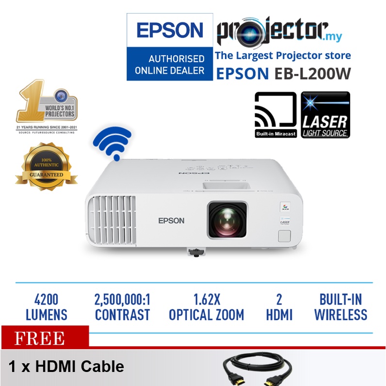 Epson EB-L200W 3LCD 4200 Lumens WXGA Business Laser Series Wireless ...