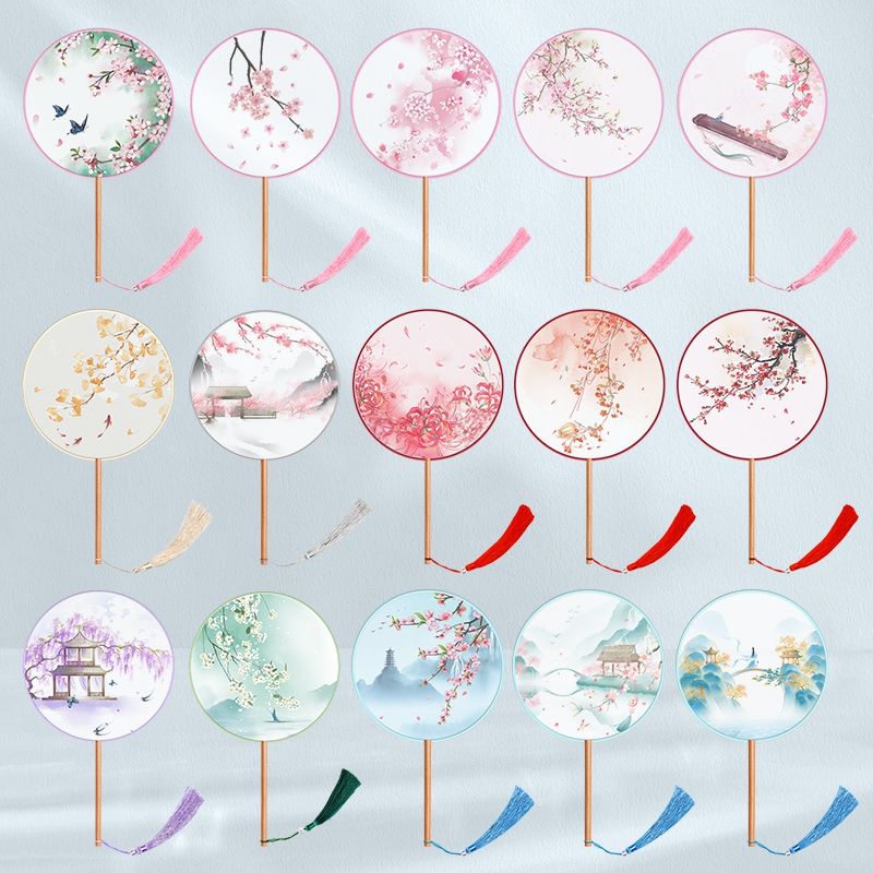 Long Handle Silk Hand Fan Girl Vintage Fan Women Hanfu Dance Fan ...
