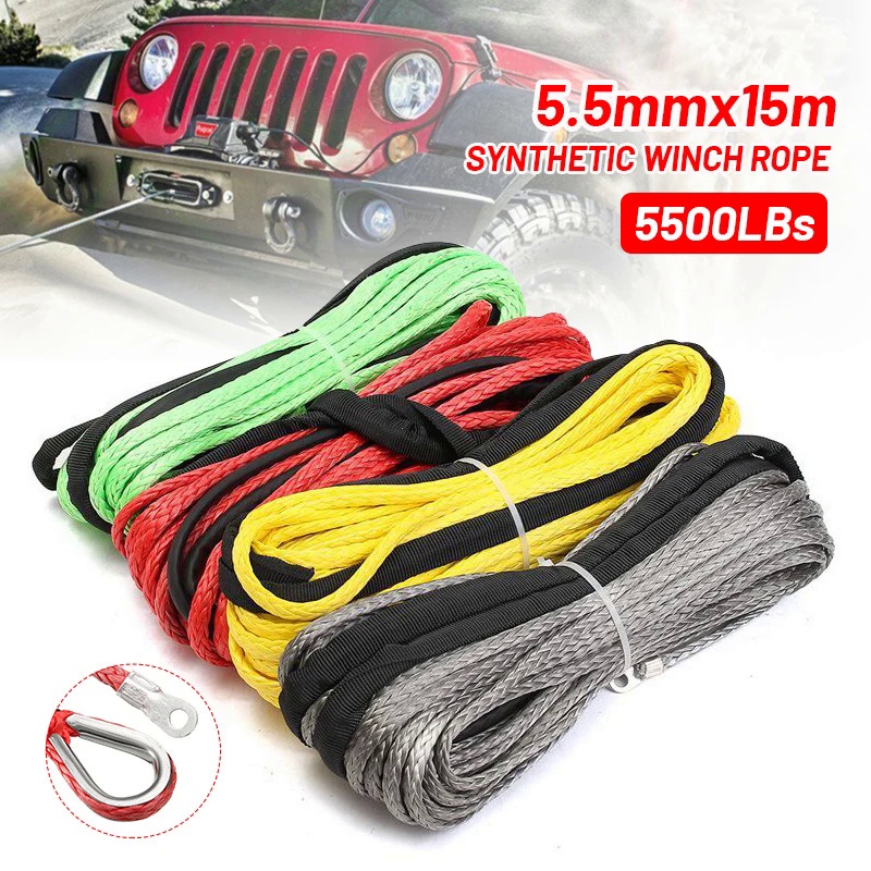 3/16'' x 50' Towing Ropes Synthetic Fiber Winch Line Cable Rope 5500 ...