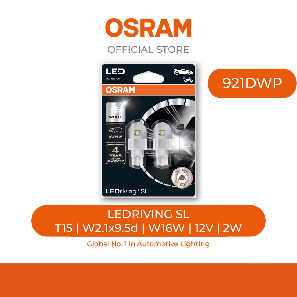 921DWP - OSRAM AUX LEDriving SL COOL WHITE (T15) 6000K | W2.1x9.5d | W16W | 12V | 2W | 2 PCs ...