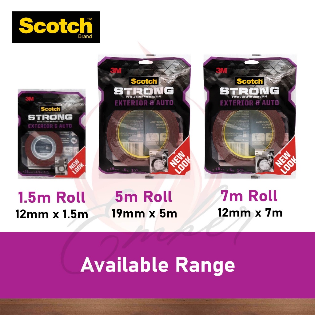 3M SCOTCH Strong Double-sided Mounting Tape Clear / Exterior & Auto / Extreme / Indoor / Outdoor ...