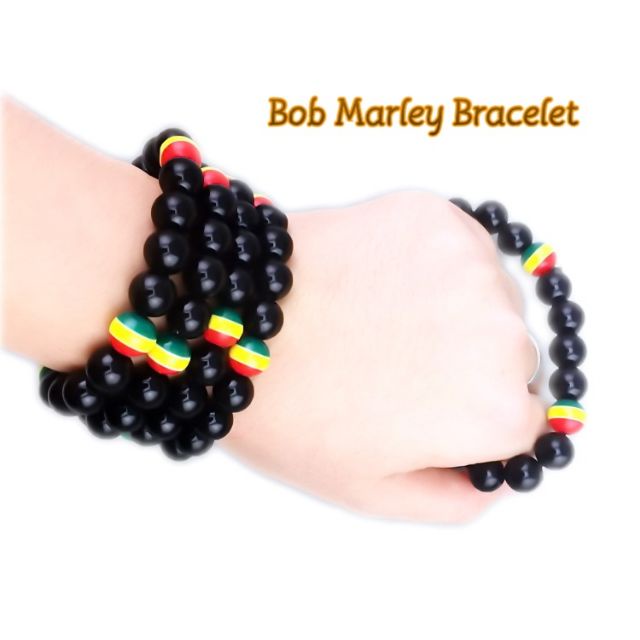 Bob Marley Elastic Bracelet Black Beads / Gelang Tangan Manik Hitam ...