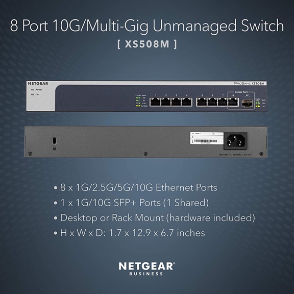 NETGEAR XS508M 8-Port 5-Speed Unmanaged Switch 10-Gigabit/Multi-Gigabit ...