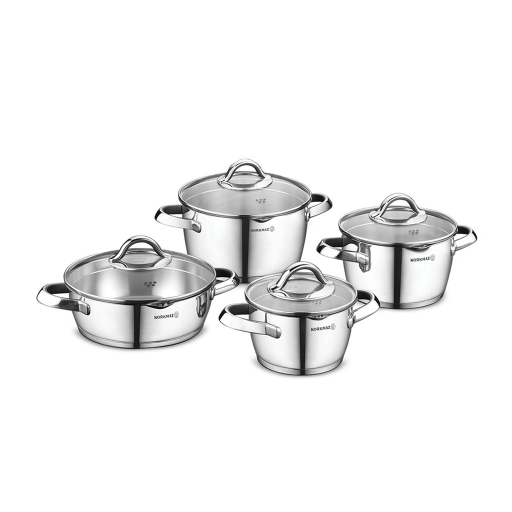 Korkmaz Vertex 8-Piece Stainless Steel Cookware Set - Induction ...