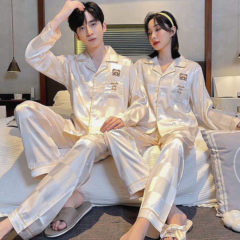 Couple Pajamas Women Spring Autumn High-value Couple Ice Silk Simple ...