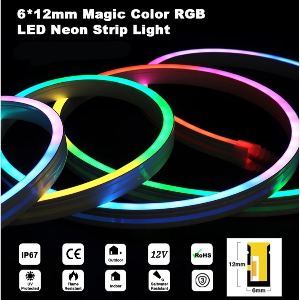 NEON STRIP LIGHT 5 METERS Set with 12V Adapter , Waterproof slim 6*12mm ...