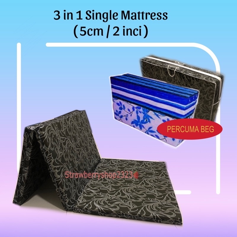 [ FAST SHIPPING ️] 3 In 1 Foldable Single Mattress 2 Inch / Tilam ...