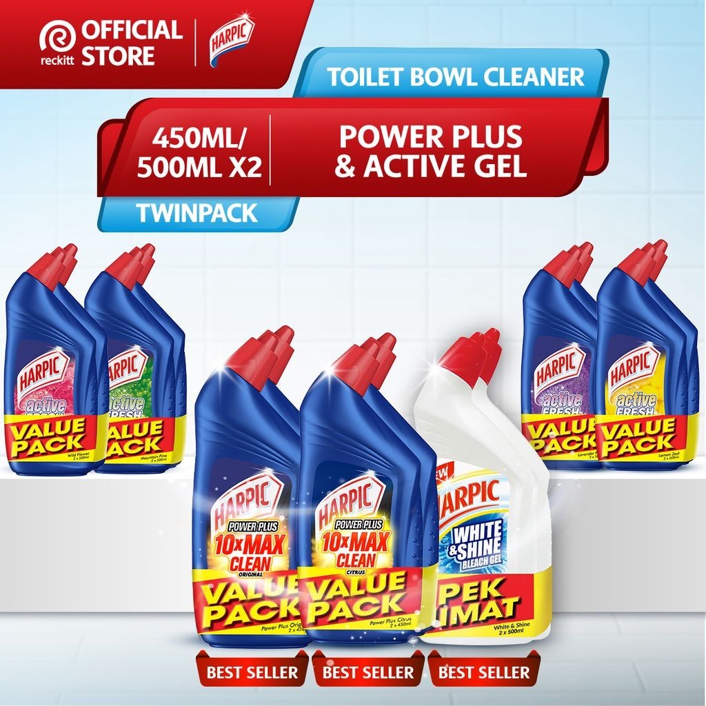 Harpic Powerplus Disinfectant Toilet Bowl Cleaner All in One 450ml / 500ml x 2s | Shopee Malaysia