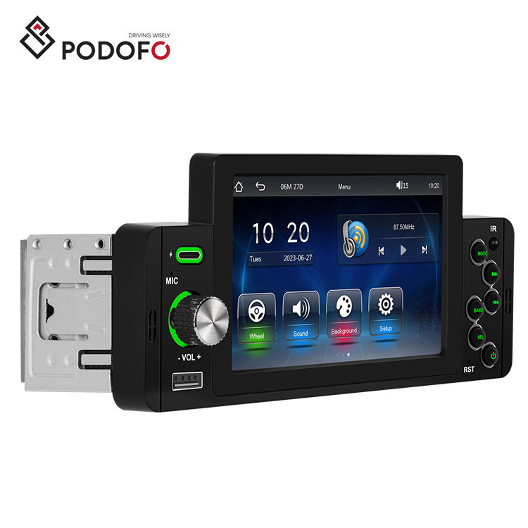 Podofo Single Din 5'' MP5 Player Radio Car Wired Carplay Android Auto ...
