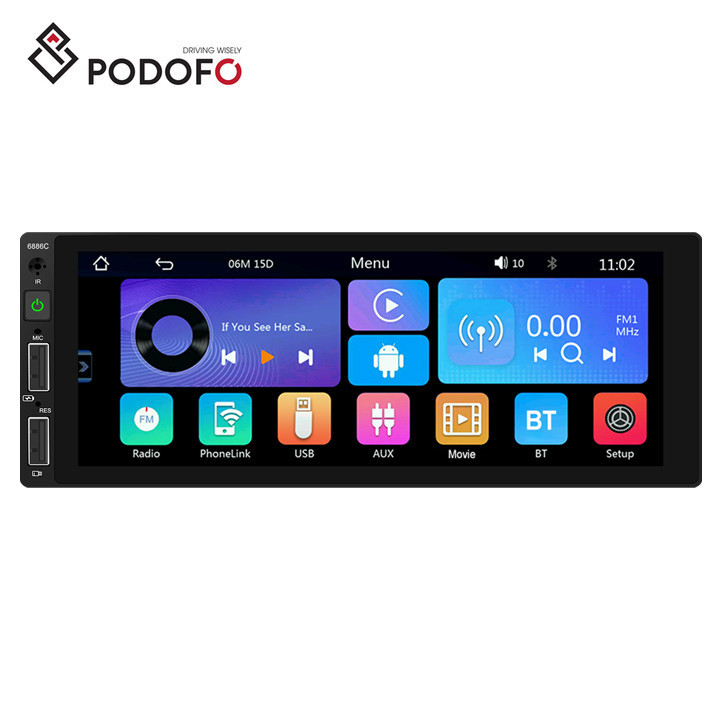 Podofo Single Din Car MP5 Player Car Stereo with Carplay Android Auto 1 ...