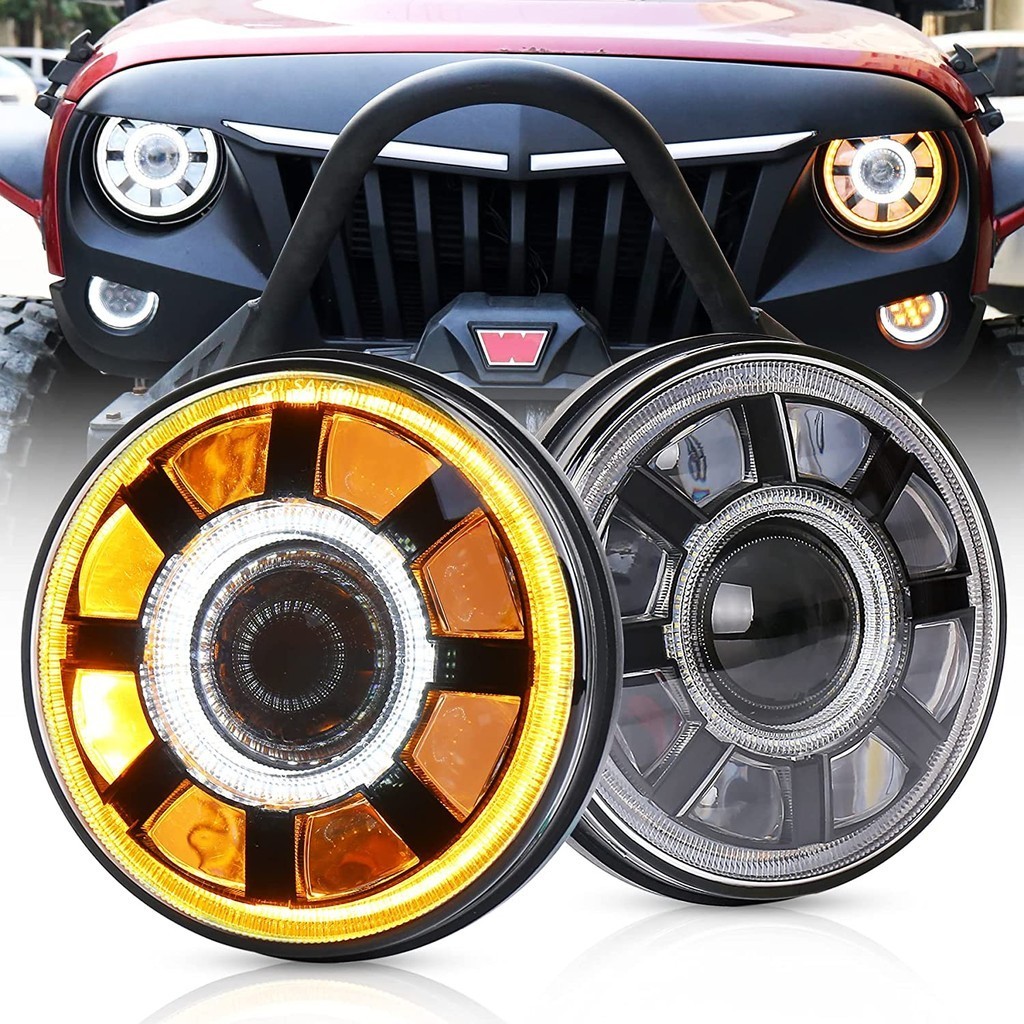OVOVS 7 inch Headlights Led with White DRL Amber Turn Signal for Jeep ...