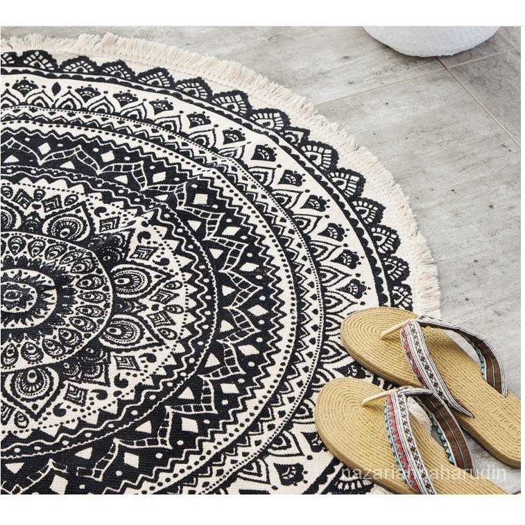 Get gifts/HY-6/Bohemian Tassel Foot Mat Bedside Carpet Cotton and Linen ...