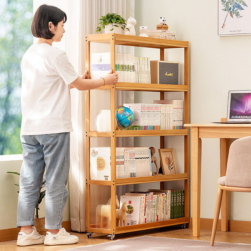 Bamboo bookcase with wheels for easy moving and storage narrow slit ...