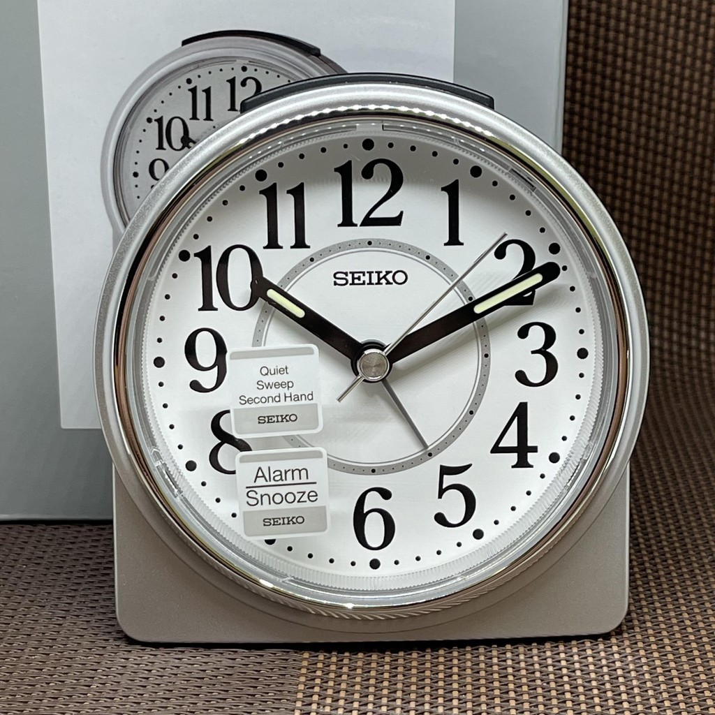 Seiko Clock QHE198S Silver Analog Quiet Sweep Beep Alarm Lumibrite Hand ...
