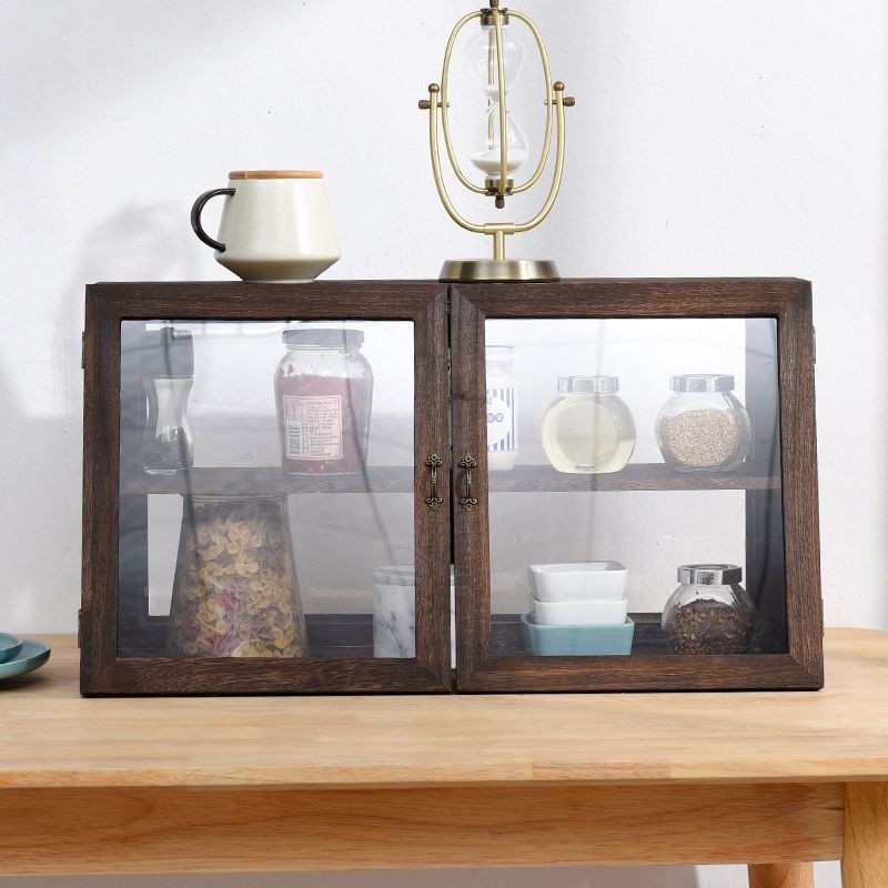JY-H/Solid Wood Dustproof Tea Cup Cabinet Table Top Glass Display ...