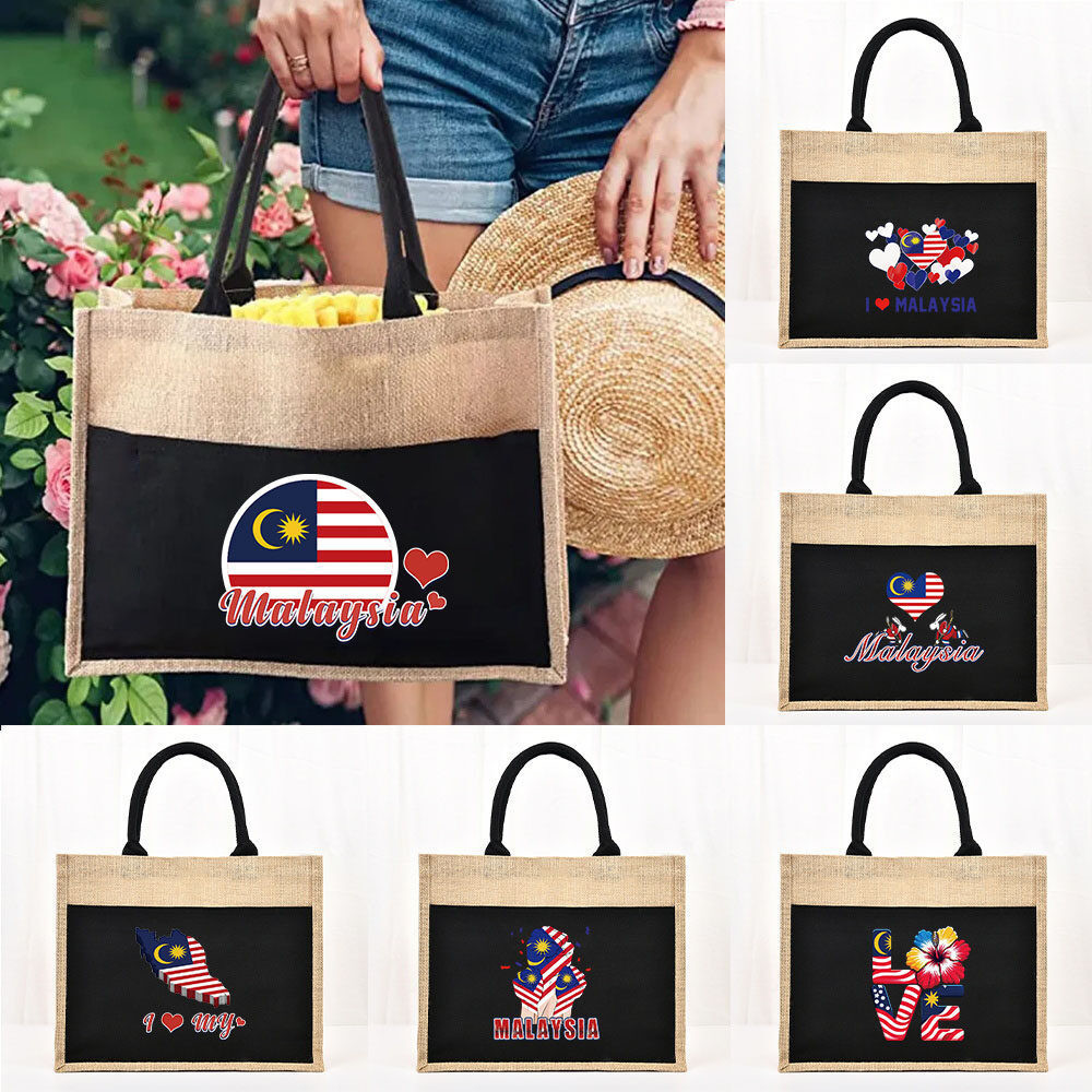 Merdeka promo Jute Handbag Shoulder Sacks Jute Linen Designer Laminated ...