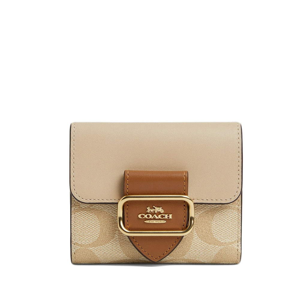 Coach Small Morgan Wallet In Blocked Signature Canvas - Light Brown ...