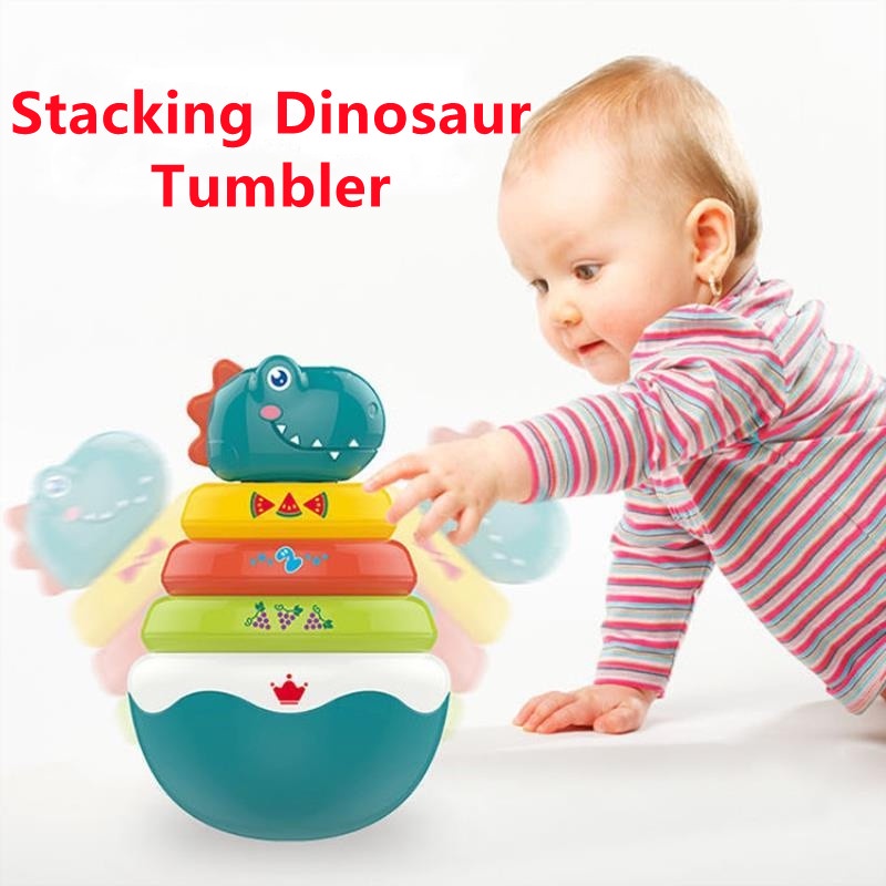 Huanger Stacking Dinosaur Tumbler Roly Poly Doll Baby Toys Rattle Ring ...
